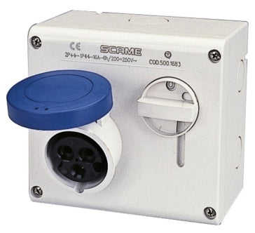 COMMANDO SOCKET WALL/M 16A 2P+E +SW BLUE IP44 SCAM – G&E Electronics Ltd