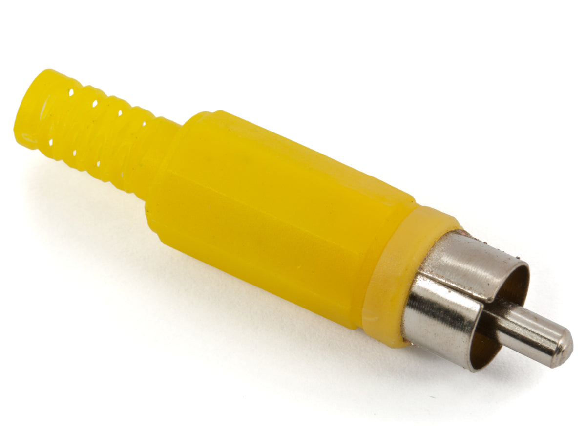 PHONO PLUG YELLOW 4mm PLASTIC FLEXICON – G&E Electronics Ltd